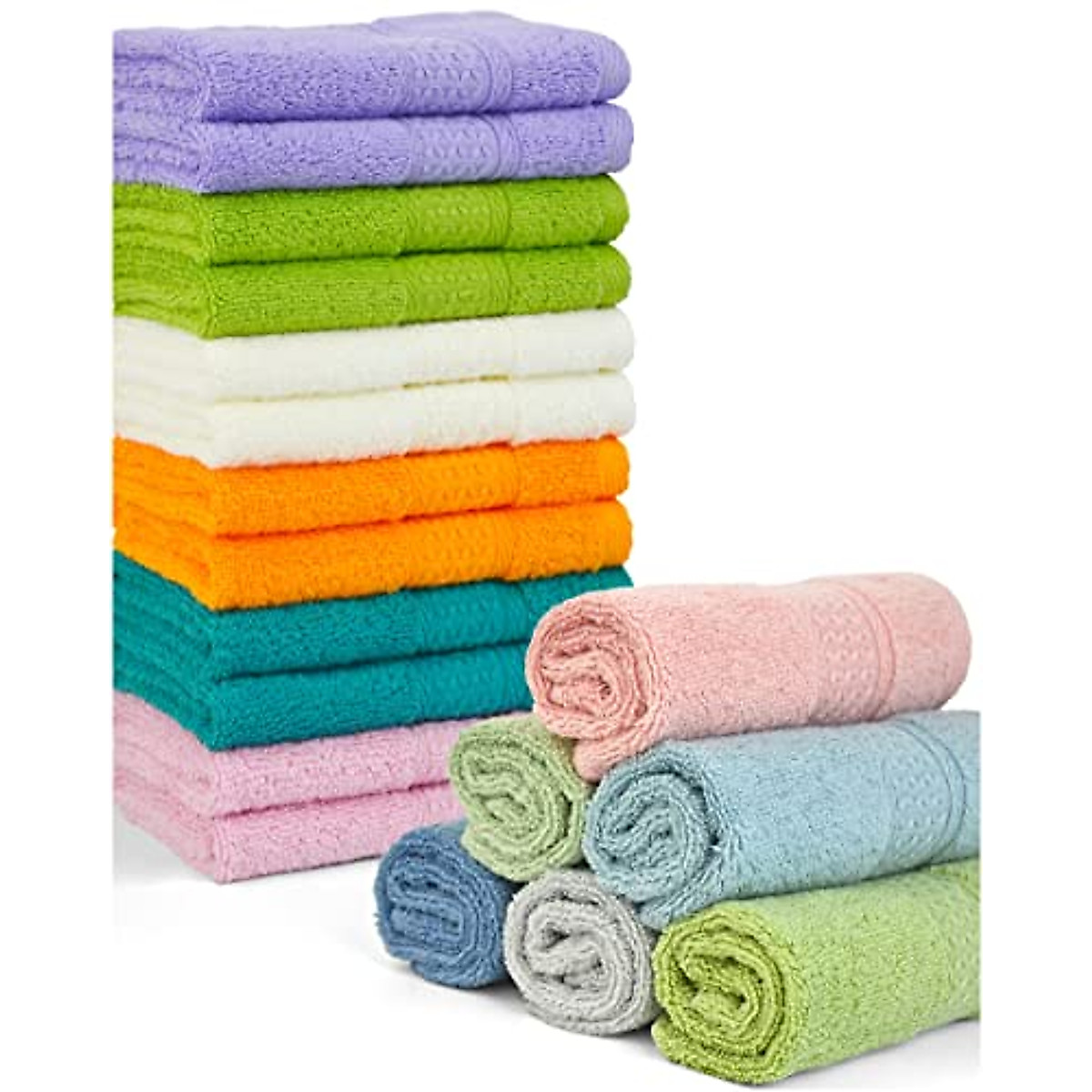 Cleanbear 18 Ultra-Soft Cotton Washcloths Set in 12 Vibrant Spring Colors - Perfect for Sensitive Skin