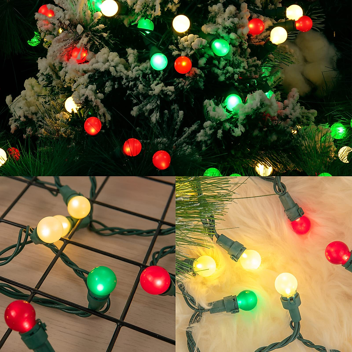 KAiSnova 70 Led Christmas Lights Outdoor Decorations 19FT Red Green White String Light with Pearlized Glass Bulbs ETL Certified Globe String Lights for Patio Backyard Deck Tree and Halloween Party