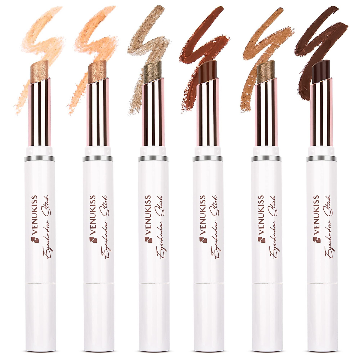 VenuKiss 6 PCS Shimmer Glitter Eyeshadow Stick, Waterproof & Long Lasting, Professional Warm Natural Makeup Eyeshadow Pencil Set