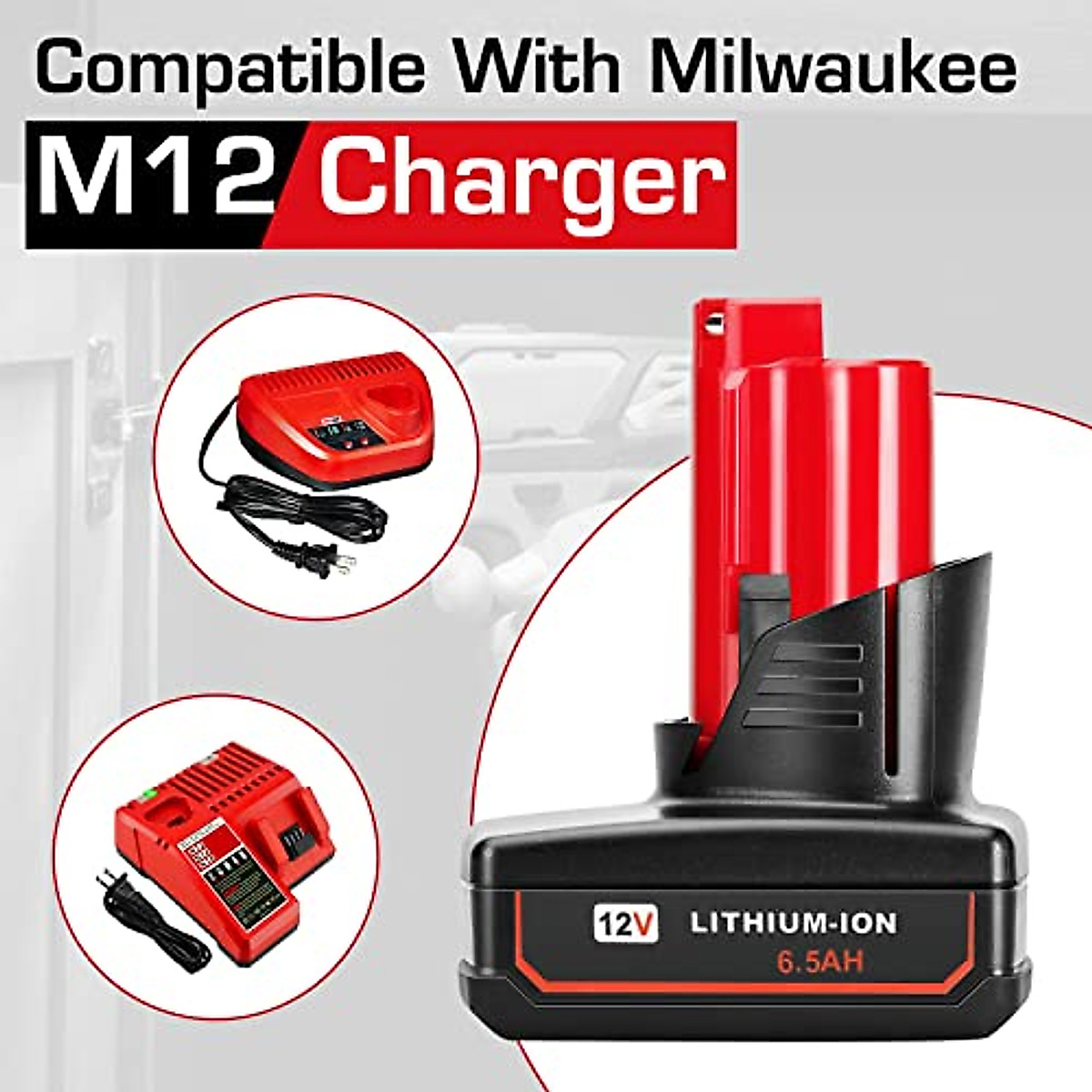 Touyeet 2 Pack 6.5 Ah 12V Lithium Battery Replacement for Milwaukee M12 12V Tools Battery, Compatible with 48-11-2401 48-11-2411 48-11-2420 48-11-2440 48-11-2410 Cordless Tools 12 Volt Battery