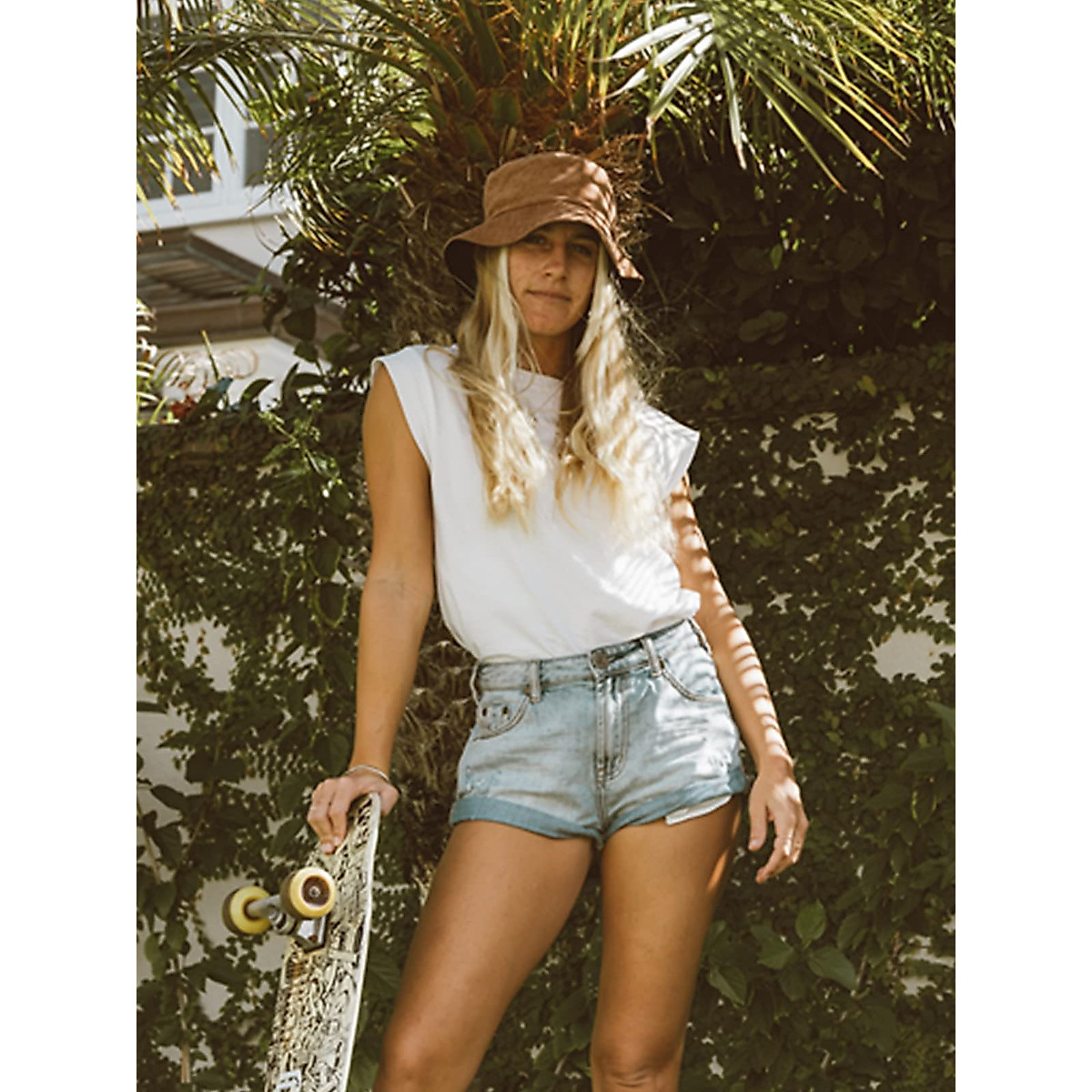 FURTALK Bucket Hats for Women Washed Cotton Packable Summer Beach Sun Hats Mens Womens Bucket Hat with Strings for Travel (Dark Orange, Medium, m)