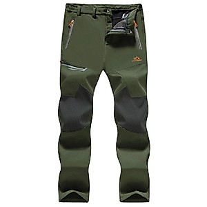 MAGCOMSEN Waterproof Pants for Men Hiking Pants Mens Work Pants Men Fleece Lined Pants Ski Pants Snow Pants Winter Pants Men Snowboard Pants Climbing Pants Softshell Pants for Men Green