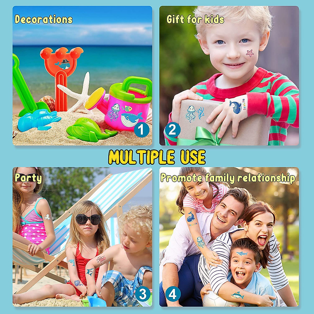 Partywind 130 Styles Luminous Shark Temporary Tattoos for Kids, Glow Shark Birthday Decorations Party Favors Supplies for Boys and Girls, Ocean Under Sea Fake Tattoo Stickers Gifts (10 Sheets)