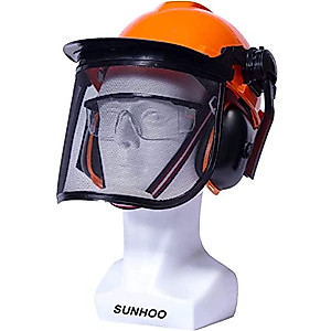 Chainsaw Helmet with Safety Face Shield and Ear Muffs, Helmet for Chainsaw Use, Safety Helmet Removable Anti-Fog Goggles by SUNHOO