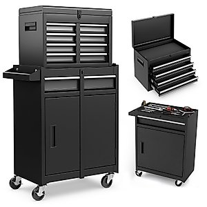 ERGOMASTER Tool Chest Heavy Duty Rolling Tool Box with Cabinet 5-Drawer for Lockable & Removable Cabinet for Garage and Workshop - Black