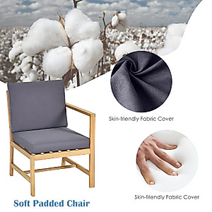 DORTALA Acacia Wood Patio Set, 3-Piece Wooden Love Seat with Cushions &Table, 2-Seater Outdoor Furniture Set, Patio Conversation Set for Garden Backyard Balcony Patio Poolside