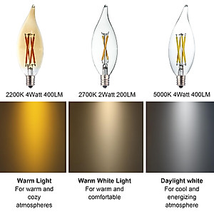 FANNIS 6 Pack B10 Flame Tip Filament LED Bulb, 2W Equals 15W 20W Warm White Light, E12 Candelabra Base Edison Bulb, Clear Glass Light Bulb for Pendant Chandelier Ceiling Fan