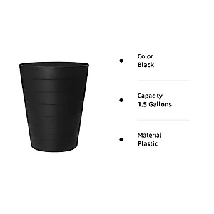 BESUMA Slim Round Plastic Small Trash Can Wastebasket, Garbage Container Bin for Bathrooms, Powder Rooms, Kitchens, Home Offices, Kids Rooms (Black, 1.5 Gallons)