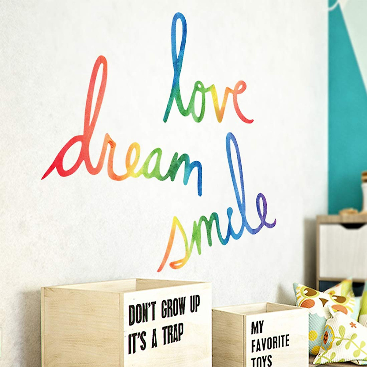 Inspirational Wall Decor Quotes for Living Room – Love Dream Smile – Wall Decor for Bedroom Classroom Playroom Nursery Girls Boys Room Wall Decals Decorations