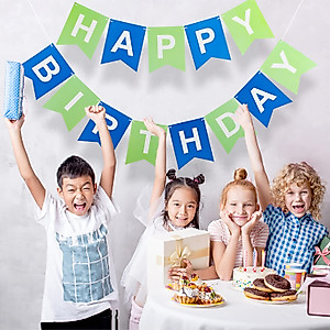 LITAUS, Green Blue Happy Birthday Banner - Pre-Strung, 9 ft, No DIY | Birthday Decorations | Happy Birthday Sign for Birthday Decor, Backdrop | Birthday Banner for Women, Men