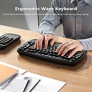 Meetion Master Wave Keys Ergonomic Wireless Keyboard, 2.4G Wireless/Bluetooth Split Keyboard with Wrist Rest, Separate Mini Numeric Keypad for Financial Accounting, for Mac/Windows/Laptop/PC/Tablet ﻿