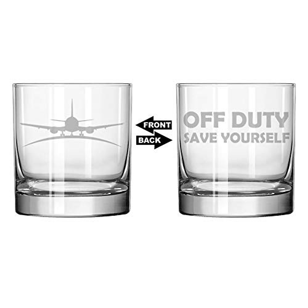 11 oz Rocks Whiskey Highball Glass Two Sided Airplane Pilot Flight Attendant Off Duty Save Yourself