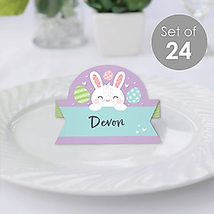 Big Dot of Happiness Spring Easter Bunny - Happy Easter Party Tent Buffet Card - Table Setting Name Place Cards - Set of 24