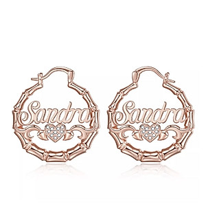 MOTIEL Custom Name Earrings Personalized Natural Diamonds Elegant Large Bamboo Hoop Earrings 925 Sliver Customized Earrings for Women Grils Fashion Jewelry Gifts-30mm