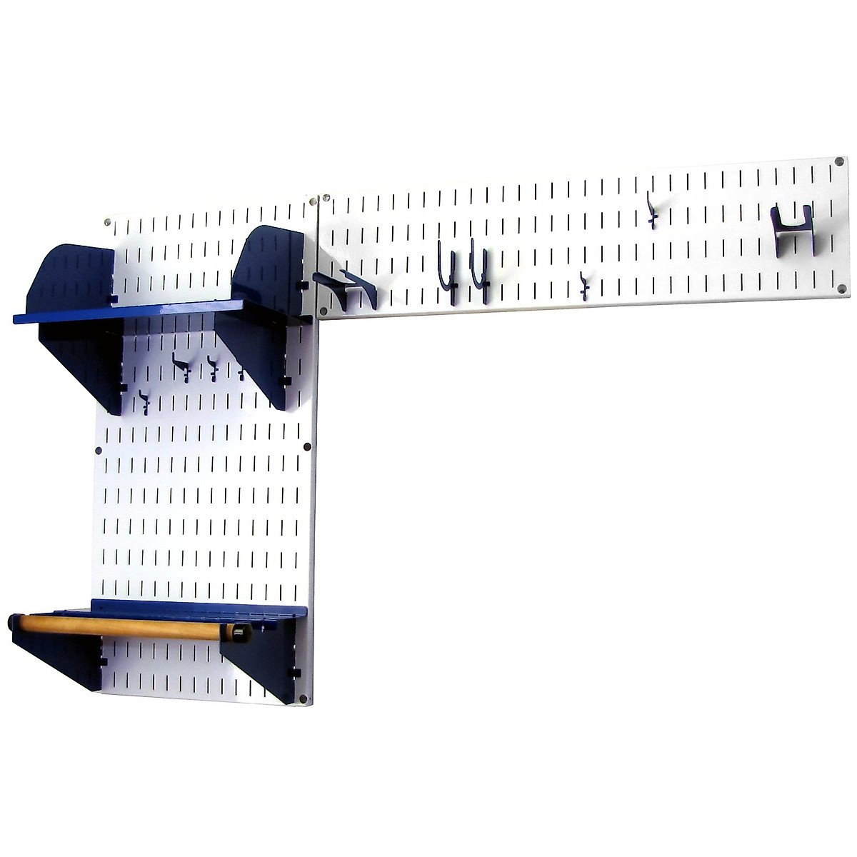 Wall Control Laundry Room Organizer Wall Mounted Laundry Room Storage and Organization Standard Kit White Wallboard and Blue Accessories