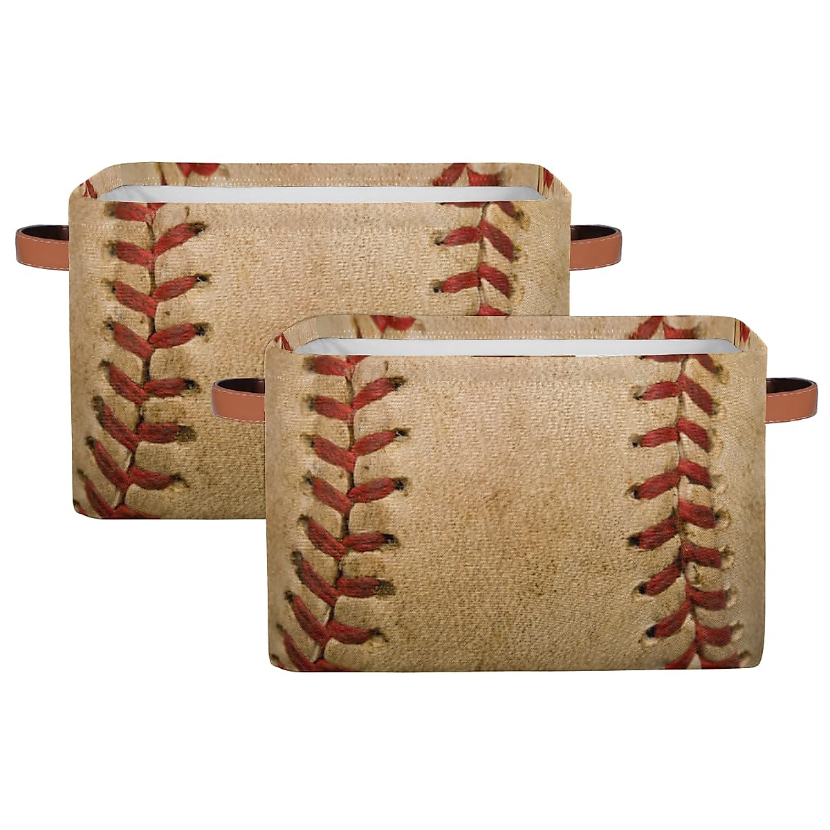 Baseball Storage Basket,Softball Large Toys Storage Cube Box with Handles, Collapsible Laundry Basket Rectangular Waterproof Storage Organizer Bin for Nursery Bedroom Playroom Shelves Gift Basket