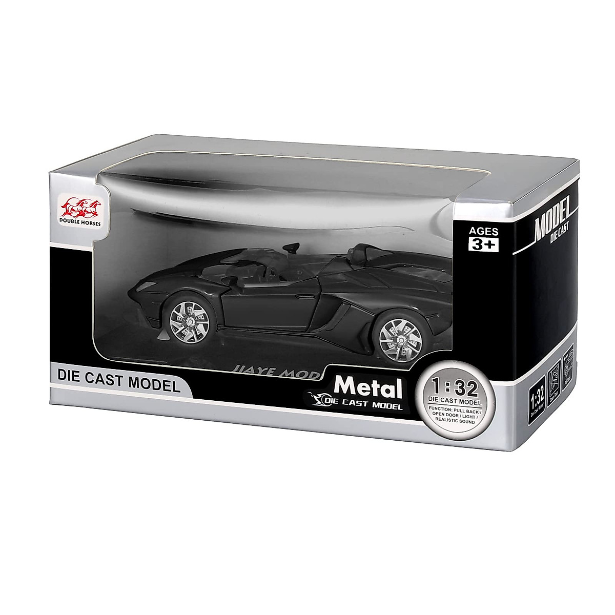 Toy Car 1/32 Roadster Metal Die-cast Model Car with Sound and Light for 3 4 5 6 7 Year Old Boy Toy (Black)