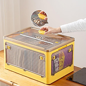 Aimisin Folding Storage Bins, 28 Liters, 2 Pcs Green Plastic Storage Containers with Wheels, Four Doors, Foldable, Stackable, Plastic Box with Lids for Organization, Storage Cart