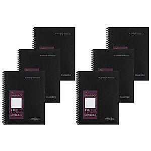 Cambridge Limited Notebook, 6 Pack Black Notebook, Legal Ruled, Professional Business Notebook, 80 Sheets, Spiral Wirebound Office Journal & Notebook For Quicknotes, Meeting for Women & Men, CAM10-402