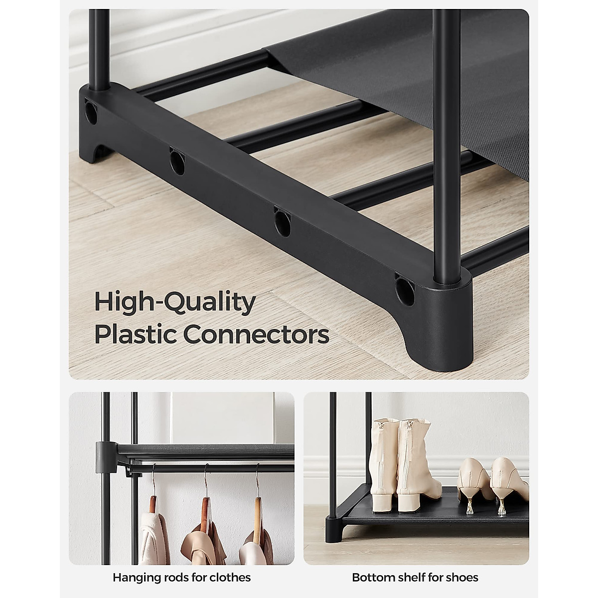 SONGMICS Closet Wardrobe, Portable Closet for Bedroom, Clothes Rail with Non-Woven Fabric Cover, Clothes Storage Organizer, 55.1 x 16.9 x 68.5 Inches, Black URYG02BK