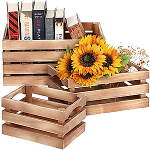 Houseables Wooden Crates, Rustic Wood Crate Set of 3, Brown, Decorative Storage Boxes, Farmhouse Decor Baskets, Stackable Vintage Bins, Nesting Basket For Organizing, Display, Crafts, Wine, Decoration