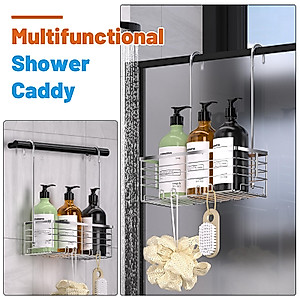 YUOROS Shower Caddy Hanging, Over the Door Shower Organizer Rack 304 Stainless Steel Rustproof (Silver)