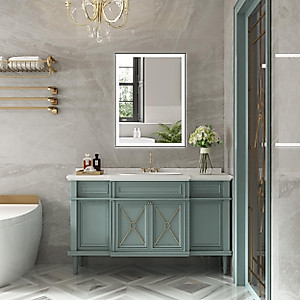 WELLFOR 24W x 32L Wall-Mounted Framed Bathroom Vanity Mirror, Smart Mirror W/Lights for Bathroom Hotel, Led Mirror Includes Dimmer Defogger, Vertical/Horizontal Installation, Rectangle, Matte Black