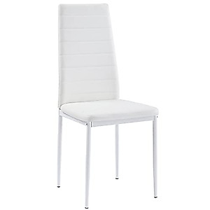 ROZHOME Dining Chair Set of 2, Modern Kitchen Chairs, Upholstered Side Chair, PU Side Chairs with Metal Legs and Frame, White