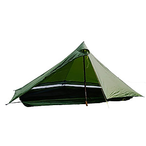 Six Moon Designs Lunar Solo Green 1 Person Ultralight Tent. 26 oz. Backpacking Tent. 100% Silicone Coated Polyester Material for Reduced Fabric Stretch & Volume. Trekking Pole Setup.