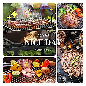 Sunjoy 38 in. Fire Pit for Outside, Square Wood Burning Firepit Large Steel Fire Pits with Adjustable Cooking Swivel BBQ Grill and Fire Poker Black