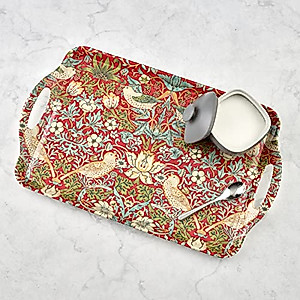 Pimpernel Morris & Co Strawberry Thief Red Large Handled Tray | Serving Tray for Lunch, Coffee, or Breakfast | Made of Melamine for Indoor and Outdoor use | Measures 18.9" x 11.6" | Dishwasher Safe