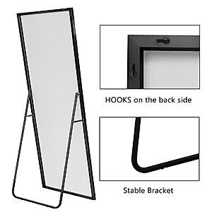 poshions Full Length Mirror 65''×22''Wall Mounted Mirror Free Standing Mirror with a Stand,Full Body Mirror Dressing Mirror with Aluminum Alloy Thin Frame,Black