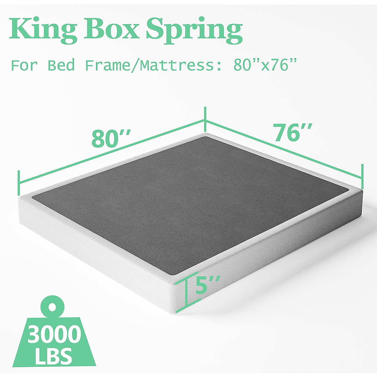 LIJQCI King Box Spring and Cover Set, 5 Inch Metal King Size Box Spring Only, Low Profile Heavy Duty Bed Base Structure, Non-Slip, Noise Free, Easy Assembly