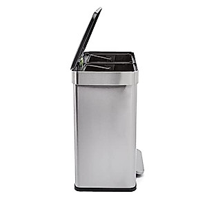 Amazon Basics Rectangular Recycling Trash Can with 2 Compartments - 60 Liter