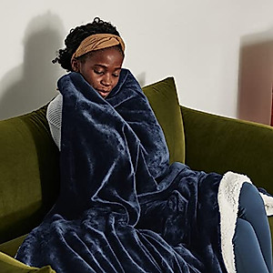 Bedsure Sherpa Fleece Throw Blanket for Couch - Thick and Warm Blanket for Winter, Soft Fuzzy Plush Throw Blanket for All Seasons, Navy, 50x60 Inches