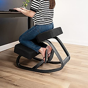 DRAGONN by VIVO Wooden Rocking Kneeling Chair, Ergonomic Rocker Stool for Home and Office, Angled Posture Seat, Black Frame, Black Cushions, DN-CH-K04RB