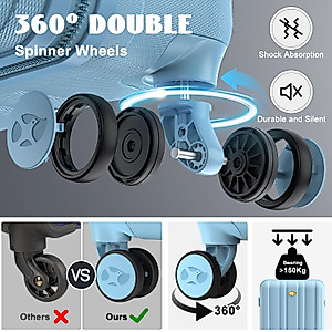 MGOB Carry On Luggage 22x14x9 Airline Approved, Hard Suitcases with Spinner Wheels, Polycarbonate Lightweight Luggage, Durable & Stylish, Built-in TSA Lock, Blue