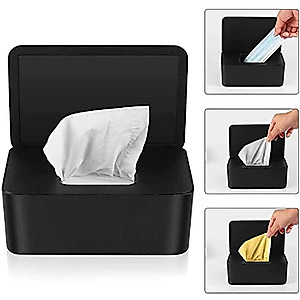 LEFUYAN Wipes Dispenser, Tissue Storage Box Case Wet Wipes Dispenser Holder with Lid for Vanity, Countertops, Desk, Office, Dorm (Black)