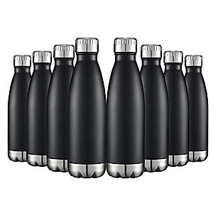 HASLE OUTFITTERS 17oz Stainless Steel Water Bottles Bulk, Vacuum Insulated Water Bottles Double Walled Reusable Metal Sports Water Bottles Keep Drinks Hot and Cold, Black, 8Packs