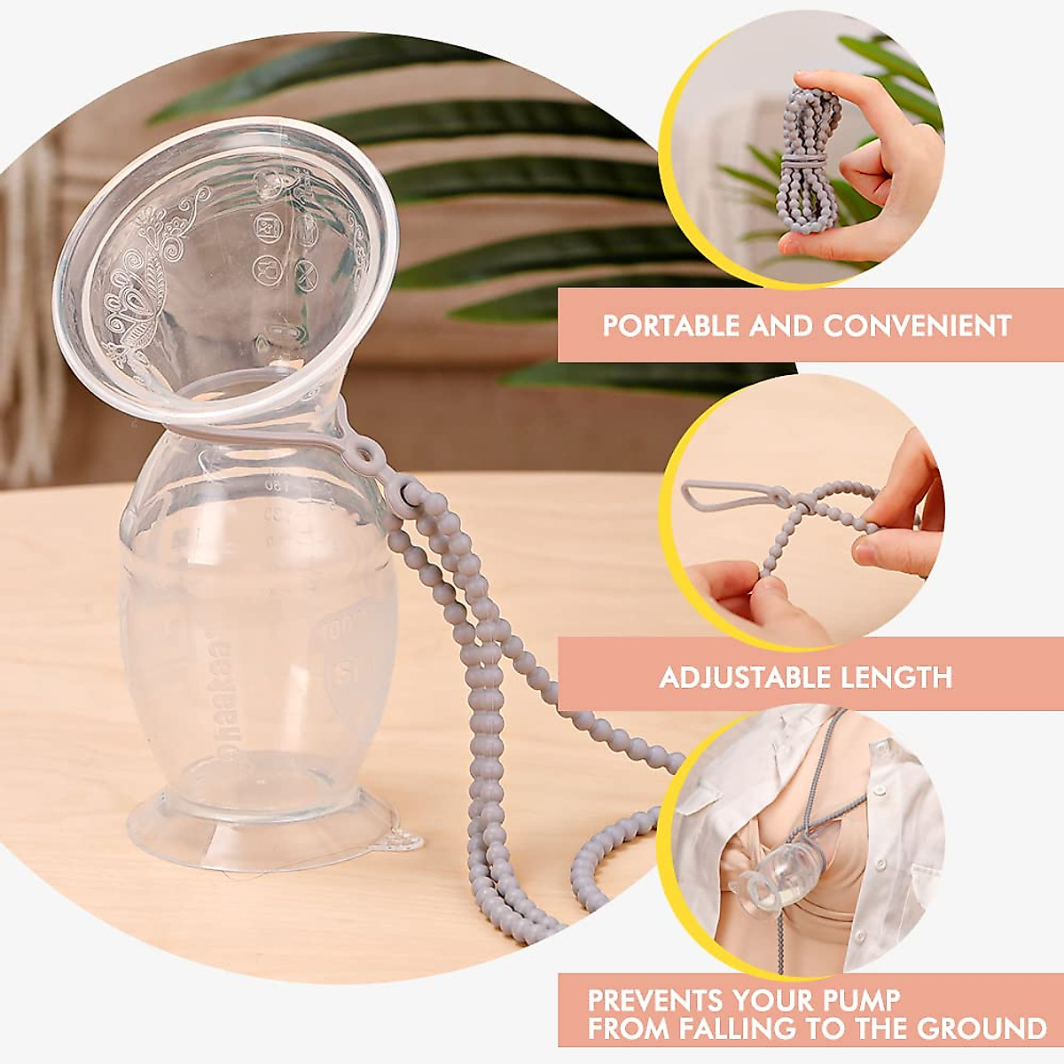 haakaa Manual Breast Pump 150ml with Flower Stopper, Silicone Lid & Silicone Strap Set Breastfeeding Essentials