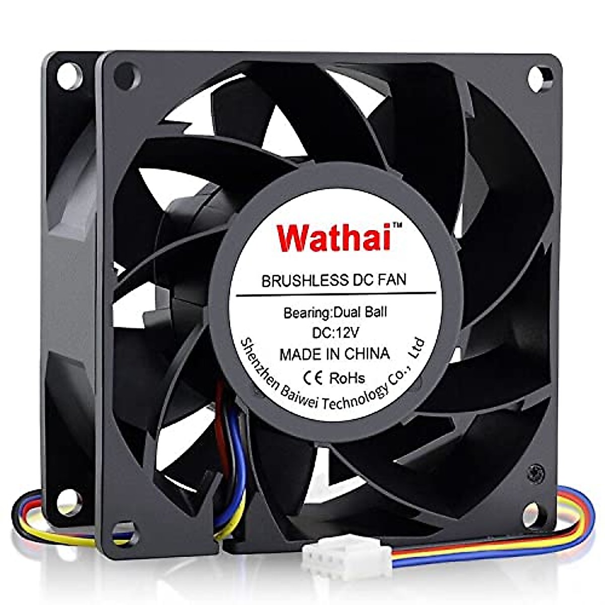 Wathai 80mm x 38mm High Static Pressure Fan 12V 4 Pin Dual Ball PWM 8038 High CFM for PC CPU Cooler GPU Server Computerc Case Cooling