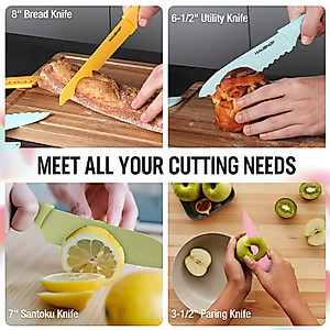 HAUSHOF Navy Blue 24 oz Travel Mug and 6PC Kitchen Knife Set