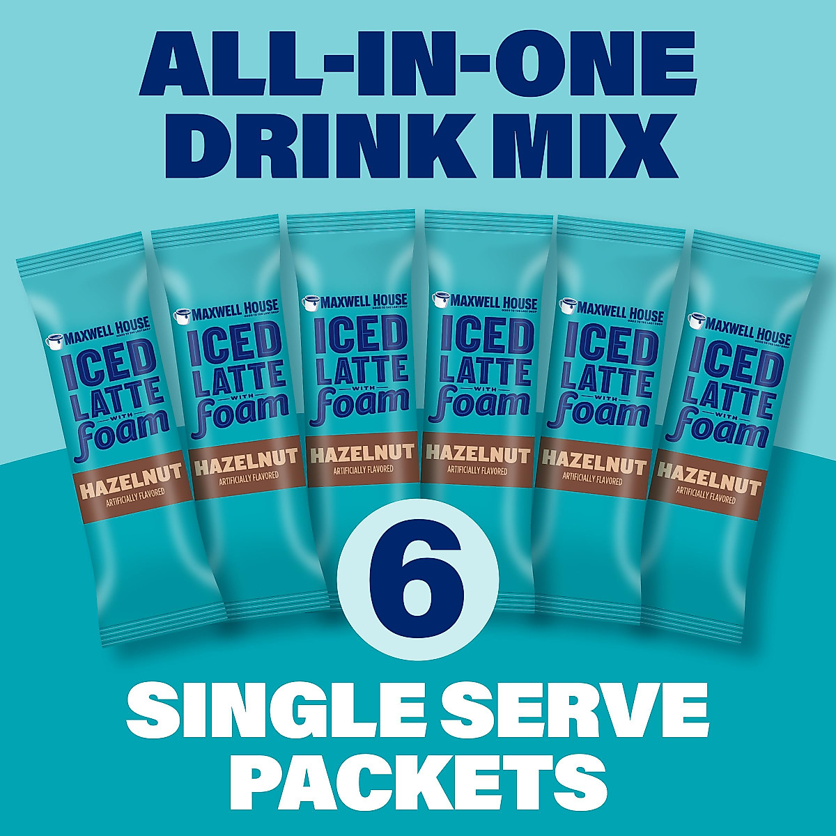 Maxwell House Iced Hazelnut Latte with Foam All in One Drink Mix, 5.82 oz, 6 Packets