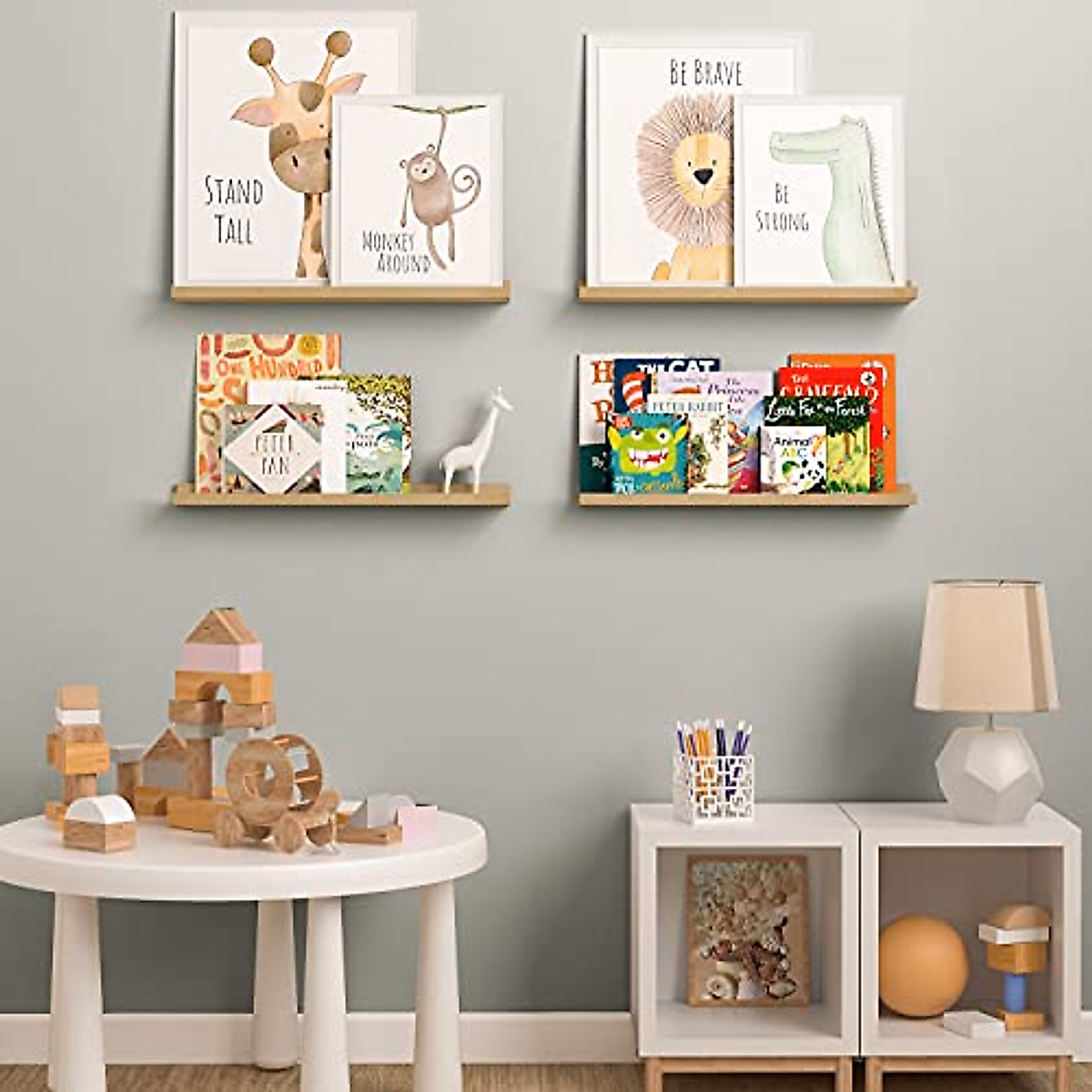 Wallniture Denver 24" Floating Shelves for Kids Room, Wall Bookshelves for Living Room, Wall Mounted Kids Room Shelves, Floating Nursery Shelves, Floating Book Shelves for Kids Room Set of 2