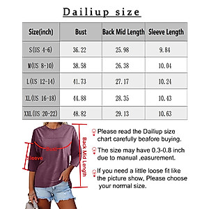 Dailiup Women's Casual 3/4 Sleeve T-Shirts Loose Round Neck Cute Tunic Tops Basic Tees Blouses Wine Red