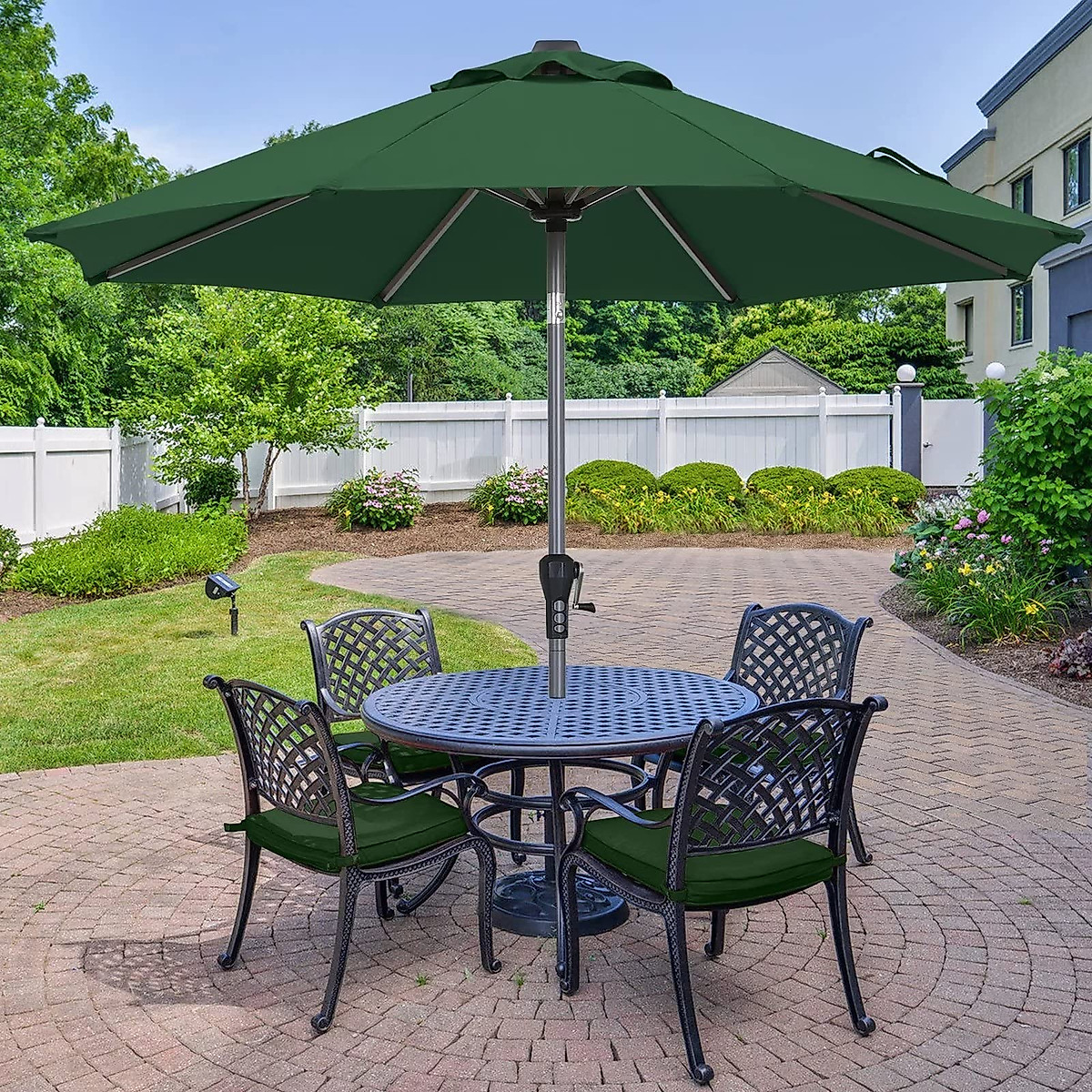 ABCCANOPY 9FT Market Umbrella 3-Year-Non-Fading OLEFIN Canopy Patio Outdoor Aluminum Table Umbrella with 8 Sturdy Ribs, Forest Green