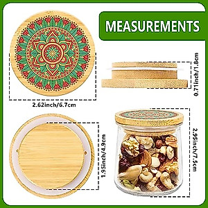 ANNOR 8 Pack Oui Yogurt Jar Lids Reusable Bamboo Wooden Lids with Mandala Patterns, Silicone Sealing Rings and Yogurt Bottle Label, Fit for Oui Yogurt Jars