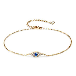 LOYATA Evil Eye Anklet For Women 14K Gold Plated Tiny Bead Anklet Dainty Blue Cubic Zirconia Evil Eye Foot Chain Lucky Multi Colored Evil Eye Foot Jewelry (Evil)