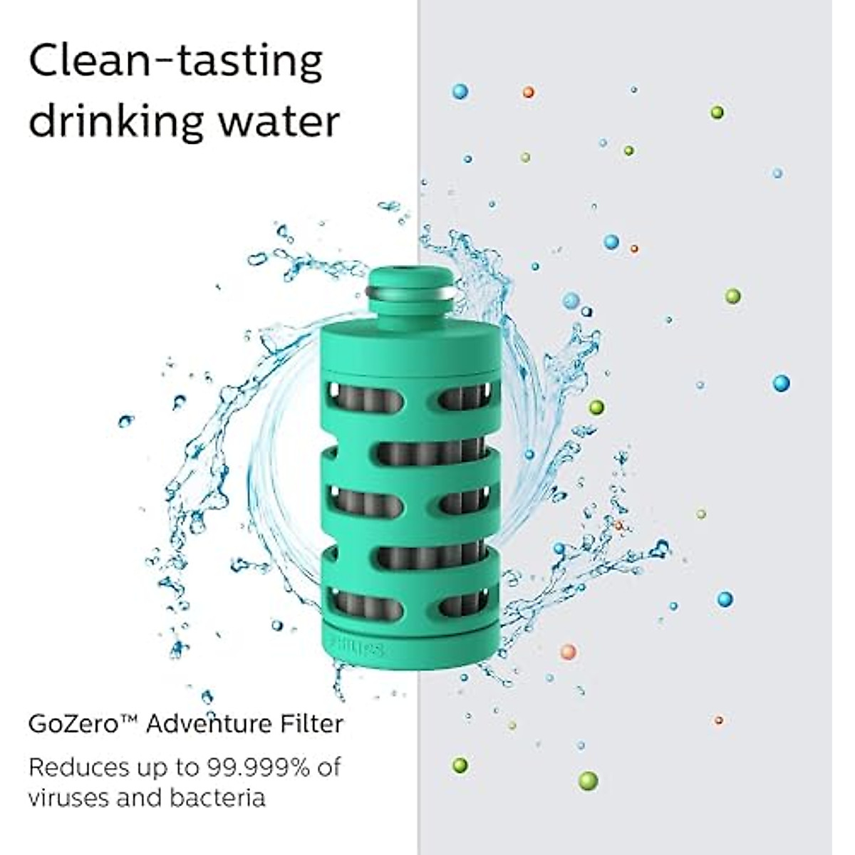 PHILIPS Water GoZero Active BPA-Free Water Bottle with River/Lake/Spring Water Filter for Hiking Camping, Sport Squeeze Water Bottle, Lightweight, Blue, 20 oz with Adventure Filter, Green