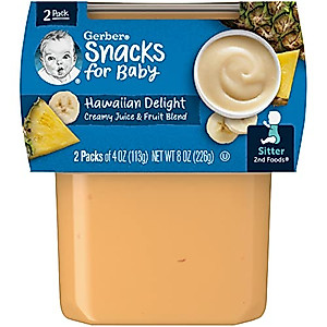 Gerber Snacks for Baby 2nd Foods Baby Food Tubs, Hawaiian Delight, Creamy Juice & Fruit Blend, Pureed Baby Food Snack, 2 - 4 ounce Tubs/Pack (Pack of 4)